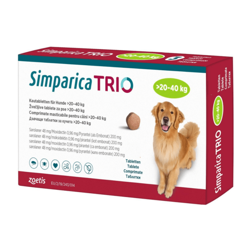 Simparica Trio 1.3-2.5kg Antipulgas y antiparasitario - Mascotify Pet Shop